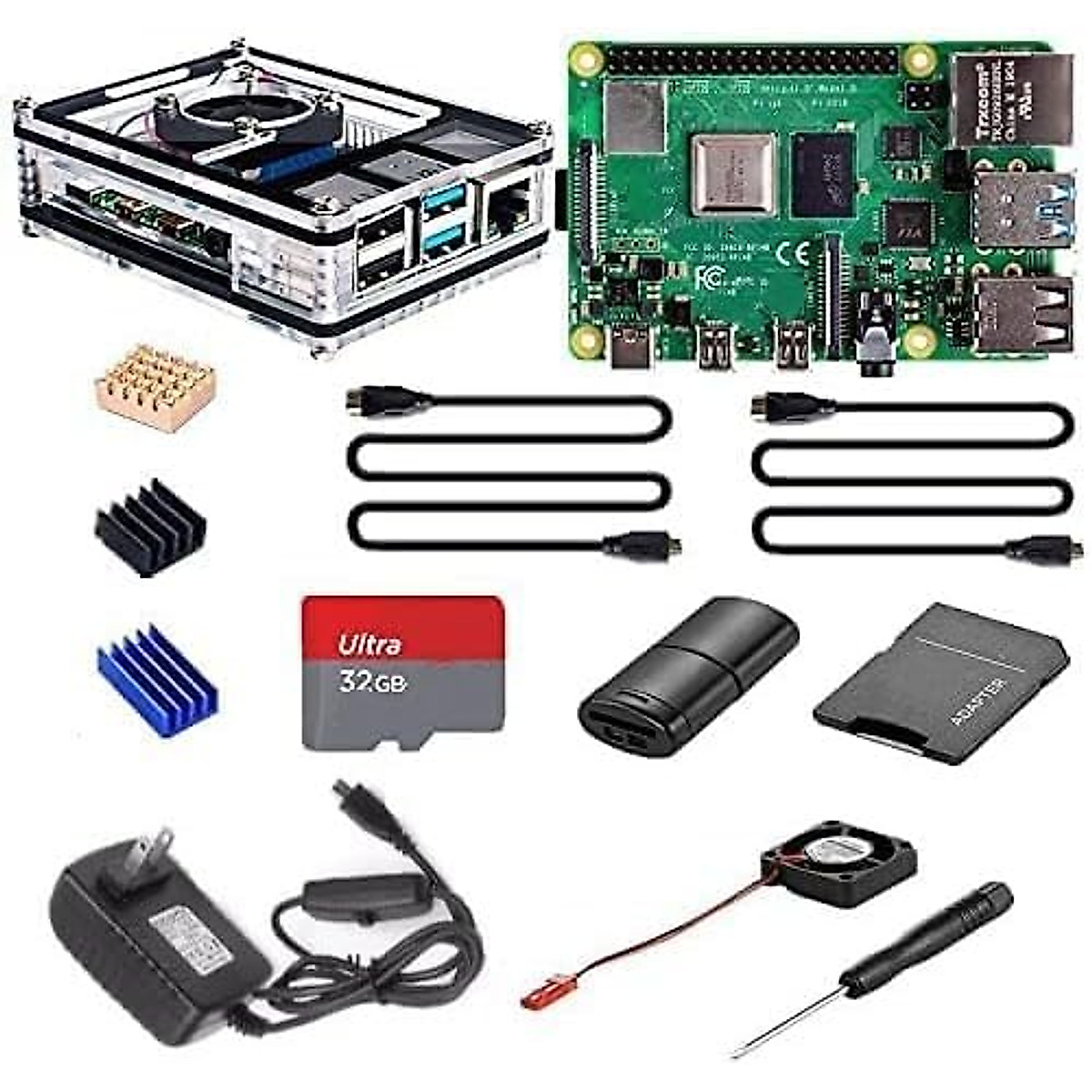 Vemico Pi 4 Model B 8GB Starter Kit with Card, Heatsinks, Cooling Fan, HD Out Cable, Power Supply, Case Card Readers, Screwdriver