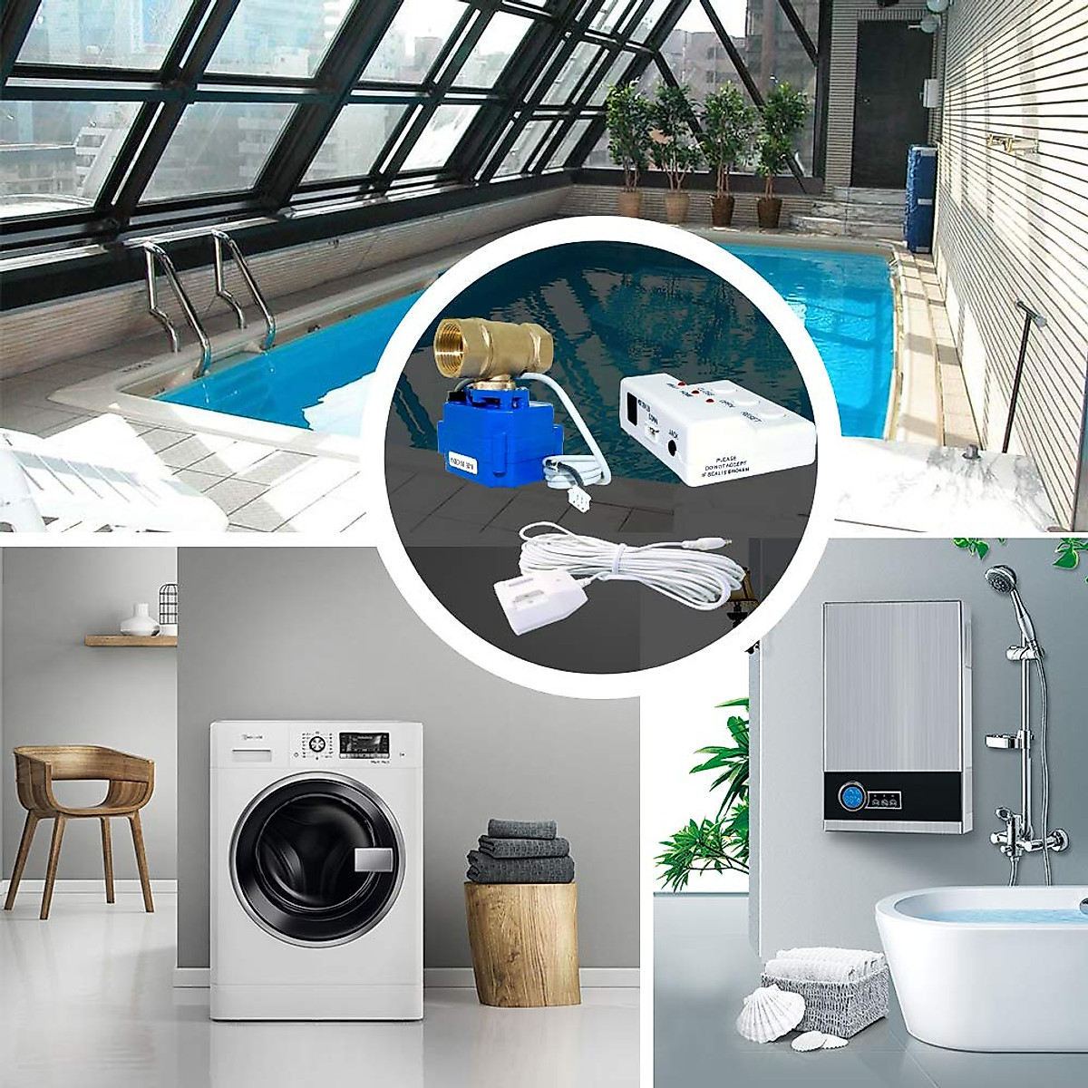 E-SDS Water Leak Detector with Shutoff Valve,Sensors and Sounds Alarm,Automatic Water Leak Shut Off Valve System,for Pipes 3/4 NPT,Flood Prevention for Laundry,Water Heaters and More