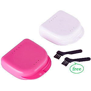 Retainer Case with Mirror, Mouth Guard Case, Orthodontic Dental Retainer Box, Denture Storage Container, Comes with a free small brush, 2 Pieces