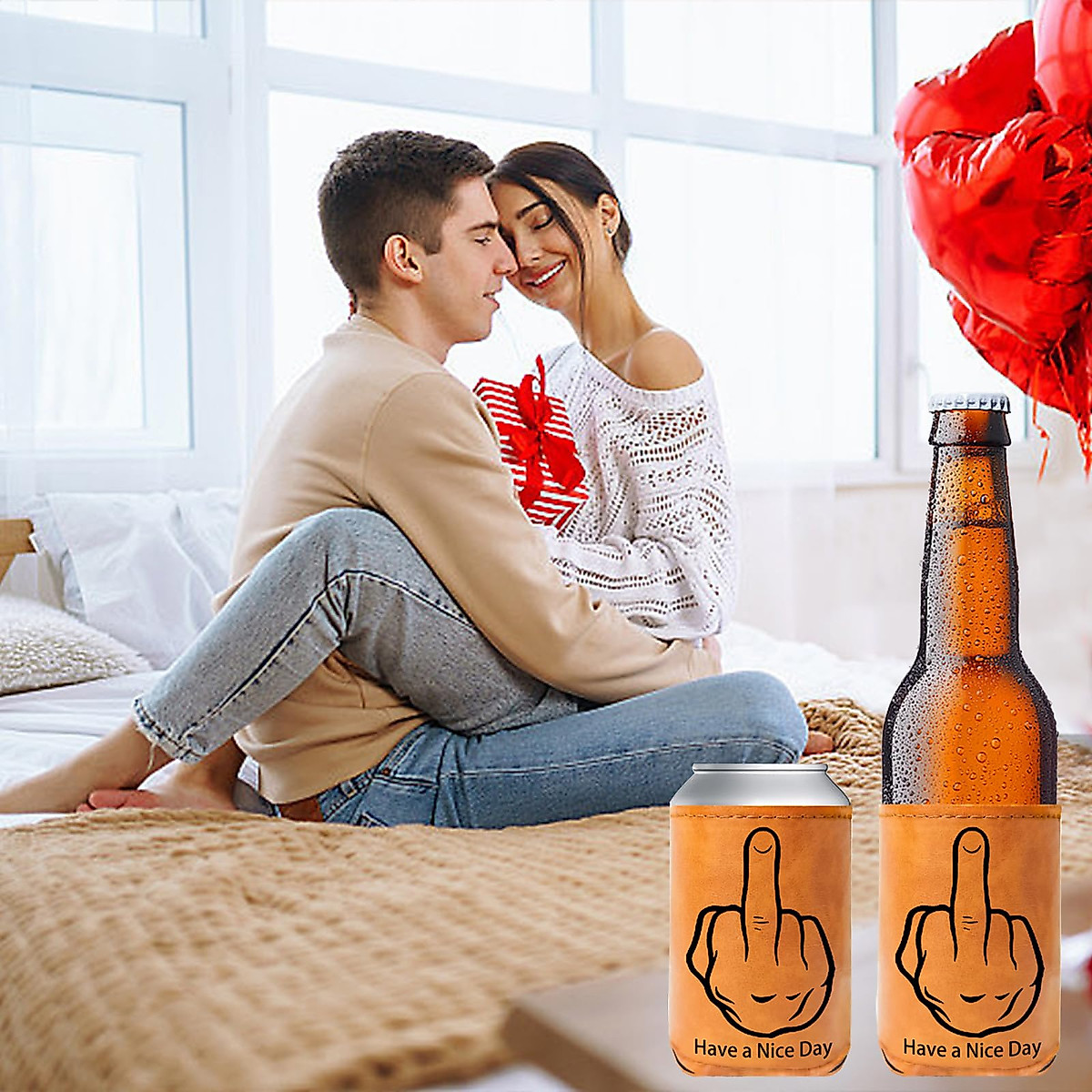 Funny Gag Can Cooler Christmas Gifts for Men Adults Middle Finger Gifts an Sleeves for Beer White Elephant Gifts for Adults Can Cooler Insulated Inappropriate Weird Christmas Stocking Stuffers