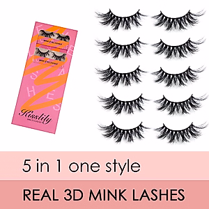 Kisslily 5 Pairs 20mm 3D Real Mink Eyelash Pack Fluffy False Eyelashes Extension Multi Pack Handmade Reusable Criss-cross Dramatic Thick Lash（188）