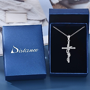 Distance Cross Necklace for Women 925 Sterling Silver Double Butterfly Pendant Necklace for Mom Wife Gift for Mother's Day or Birthday