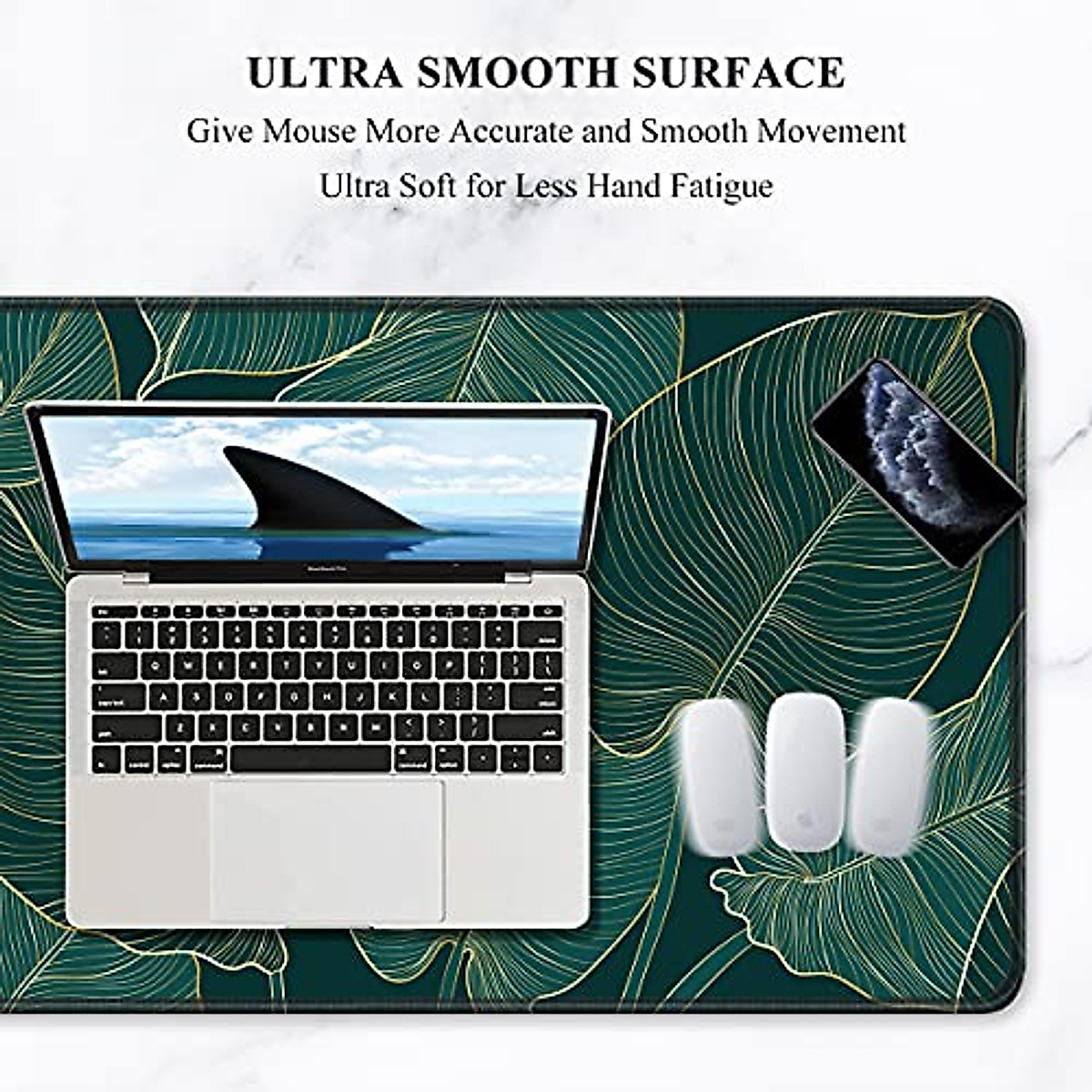 Auhoahsil Extended Mouse Pad, XXL Gaming Mouse Pads, Large Big Mousepad Laptop Computer Keyboard Mat Desk Pad with Non-Slip Base Stitched Edge for Gaming Office, 35.5 x 15.7 inch, Tropical Leaves