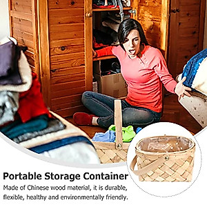 Picnic storage basket Basket Handmade Woven Basket Fruit Basket Wooden Basket with Handle Bread Basket Portable Storage Basket for Home Outdoor storage container Camping picnic basket