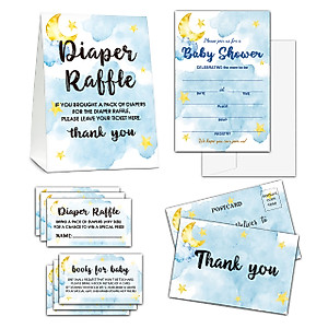 Baby Shower Cards Kit,Moon and Stars Set of 25 Baby Shower Invitations with Envelopes, Book Request Cards for Baby Shower,Sleepover Themed Baby Shower Party Favor Decoration(14)