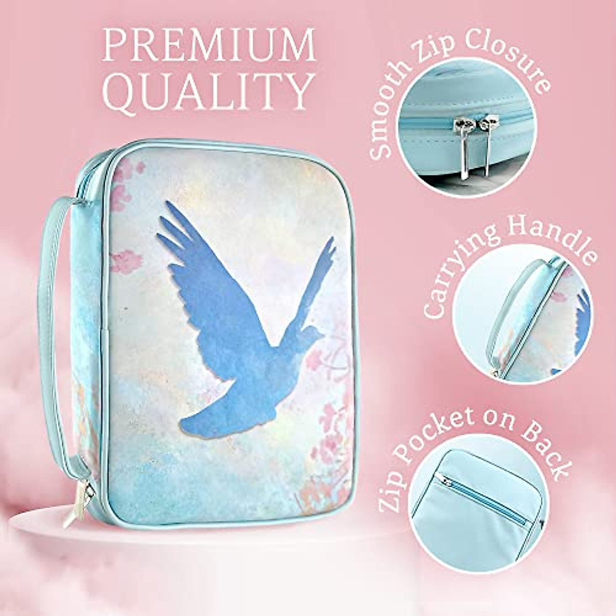 Light Blue Dove Bible Cover, Bible Case with Bookmark, PU Leather Bible Case for Women, Bible Carrying Case, Book Carrying Case, Large Bible Cover, Bible Book Cover, Bible Bags, Bible Bag