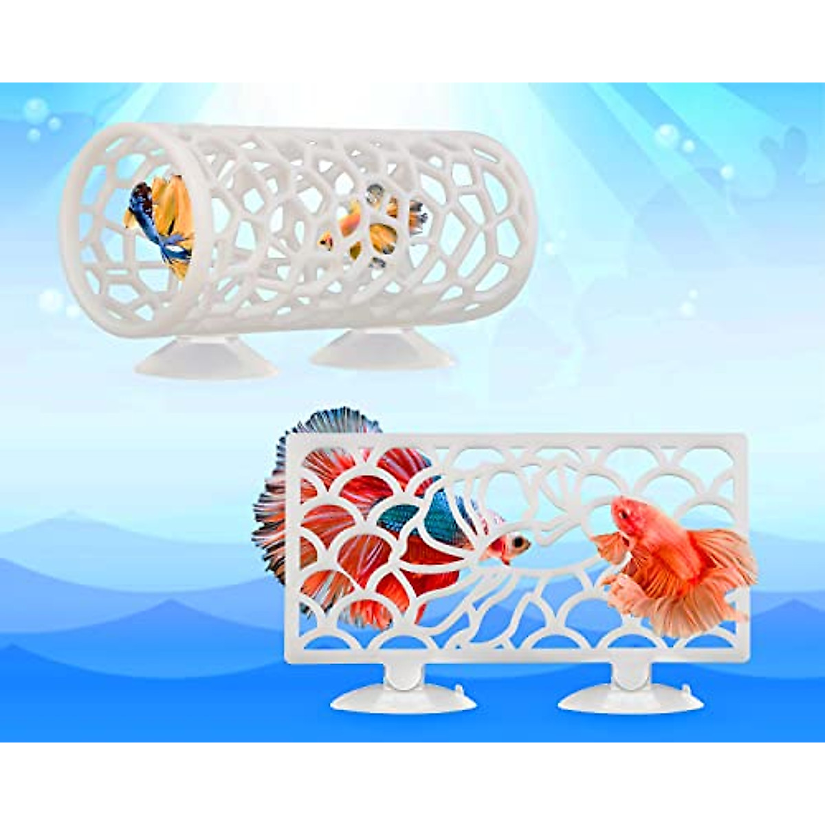 Abizoo Betta Fish Tank Accessories,Betta Bed Tunnel Cave Soft Edges for Delicate Fins, Betta House Shrimp Pleco Hide Resting Tube Siamese Fighting Fish Corner Moss Ledge for Aquarium Betta Hammock