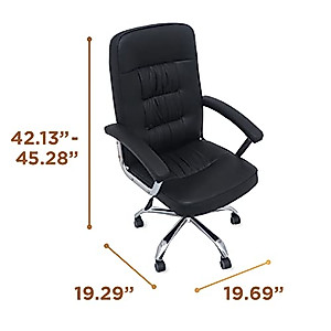 Comfty Lumbar Support and Chrome Base Leather Office Chair, 42.13"-45.28", Black