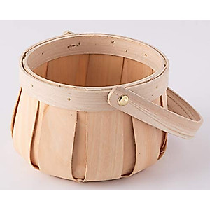Small Round Natural Woodchip Wooden Decorative Storage Basket with Handle