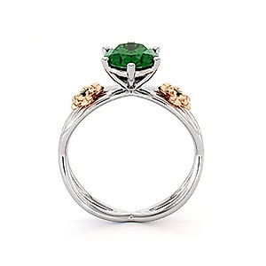1 1/9 CT Oval Shape Simulated Green Emerald Floral Wedding Engagement Ring in 14K White Gold Plated 925 Sterling Silver (1.10 Ctttw) Ring Size - 12