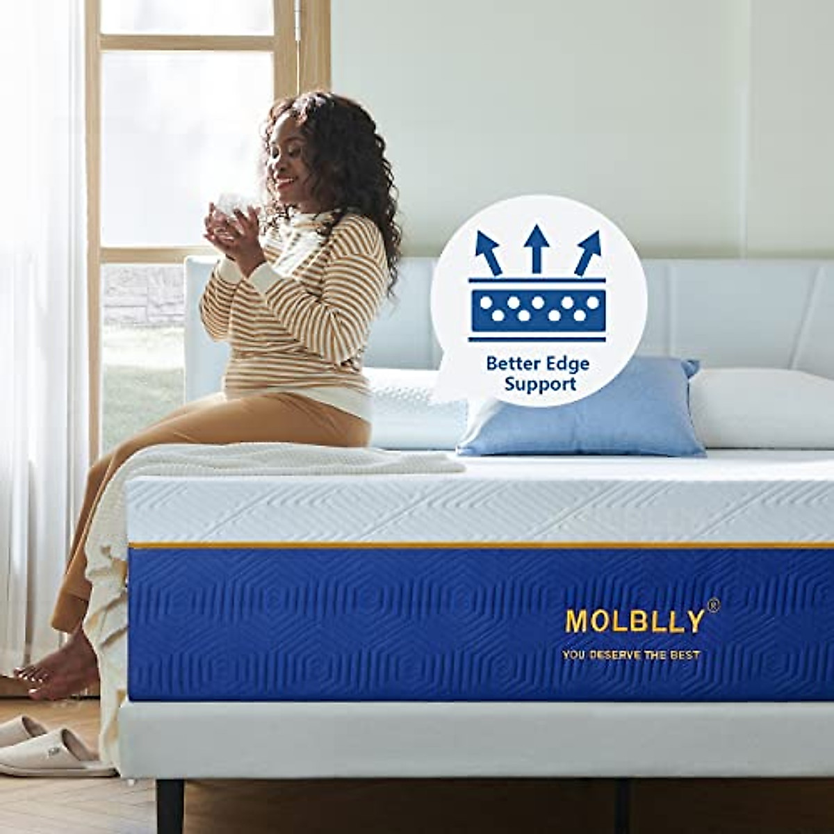 Molblly King Size Mattress, 12 Inch Cooling-Gel Memory Foam Mattress Bed in a Box,Cool King Bed Supportive & Pressure Relief with Breathable Soft Fabric Cover,Premium