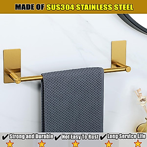 Alise Bath Single Towel Bar,Towel Rail Towel Rack Towel Hanger Towel Holder for Bathroom and Kitchen,Self Adhesive Free-Drilling Wall Hanging 12-Inch,GWLD030-G SUS 304 Stainless Steel Gold Finish