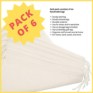 DR 100 Percent Cotton Muslin Drawstring Bags 12-Pack for Clothes Storage Pantry - Unbleached (10 x 15, Beige)