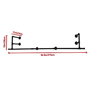 Industrial Pipe Wall Mounted Garment Rack,Hanging Clothes Rack,84.6 Inch Heavy Duty Detachable Garment Bar,Multi-Purpose Hanging Rod for Closet Laundry Room Storage Organization Retail Display Black