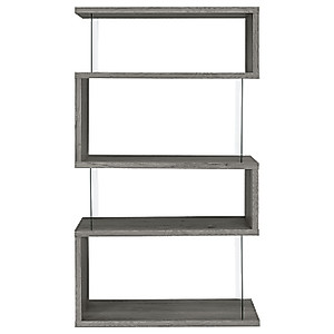Coaster Home Furnishings Emelle 4-Shelf Bookcase with Glass Panels Grey Driftwood