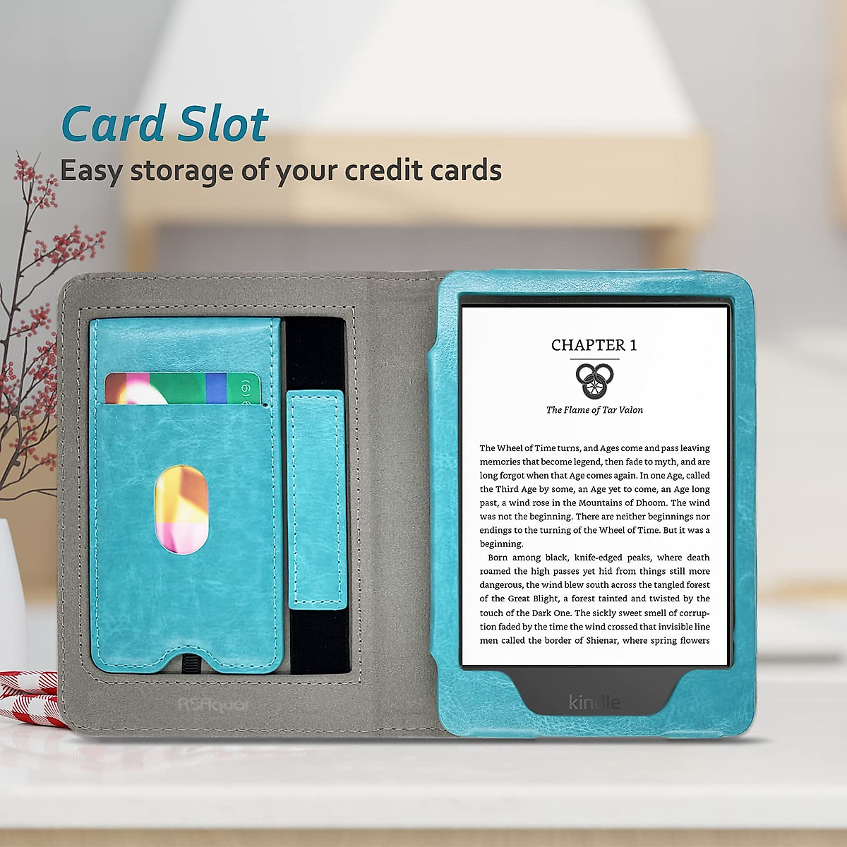 RSAquar Case Fits All-New 6" Kindle 11th Generation 2022 Release - Smart Cover with Hand Strap, Card Slot and Foldable Stand for for Kindle 2022, Sky Blue