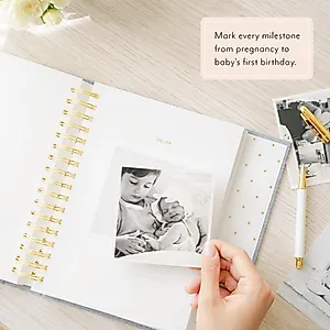 Sugar Paper Baby Keepsake Book - Memory Book from Pregnancy to First Year - Milestone Journal with Pocket Storage - Baby Shower Idea - Gender Neutral Gift - Cloth Hardcover - Mist Green