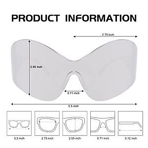 Crazy Feng Oversized Futuristic Sunglasses For Women Men,Fashion Rimless Y2k Sunglasses Trendy Shield Wrap Around Sunglasses Silver Shades