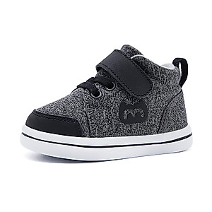 BMCiTYBM Baby Shoes Girl Boy Walking Shoes Winter Non Slip Sneakers Tennis Skate Shoes First Walkers 6 9 12 18 24 Months Grey/Black Size 12-18 Months