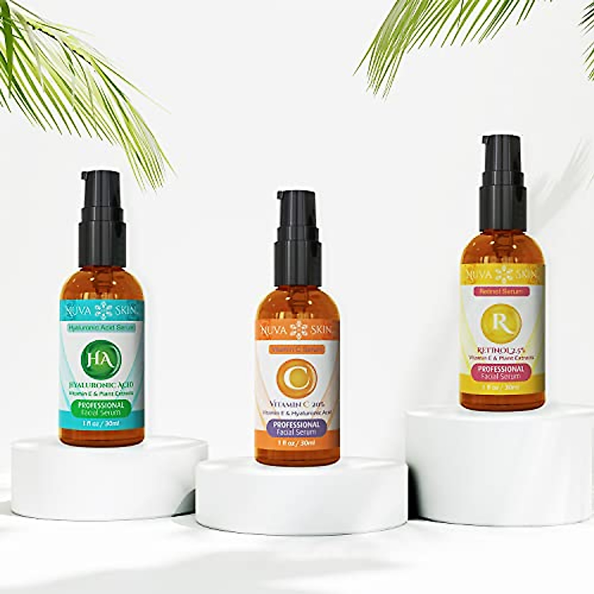 NUVA SKIN - 3 Pack Anti Aging Serum for Face - Vitamin C Serum for Face, Retinol Serum, Hyaluronic Acid Serum, Full Regimen Face Serum Set, Skin Care Face Serum for Women and Men, Facial Serum
