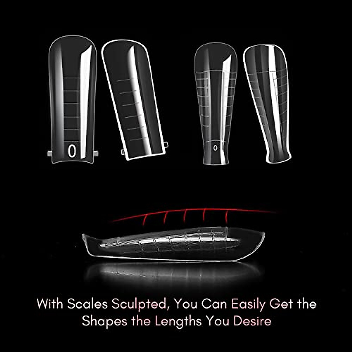 Makartt Nail Dual Forms for Poly Nail Gel 72PCS Square Coffin Clear Nail Molds for Solid Gel Builder Extension Hard Gel for Nails Full Cover Fake Nails Acrylic Nail Forms With Scale Nail Art Supplies