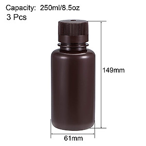 uxcell Plastic Lab Chemical Reagent Bottle 250ml/8.5oz Small Mouth Sample Sealing Liquid Storage Container Brown 3pcs