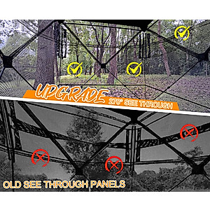 T-Shape Hunting Blind 2-3 Person with Tri-Leg Hunting Stool, 270 Degree See Through Pop up Ground Blinds for Deer Turkey Duck Hunting, Bow Hunting Adjust Windows with Silent Zipper