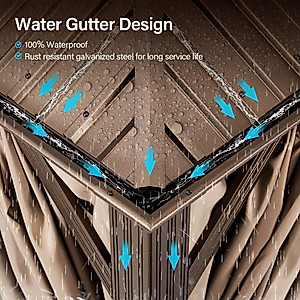 LAUSAINT HOME 12x16 ft Metal Gazebo with Curtains and Nettings for Patios, Waterproof Permanent Heavy Duty Metal Double Roof Pavilion with Brown Aluminum Frame for Lawn, Party