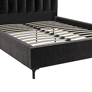 DHP Camilla Upholstered Platform Bed with Luxe Vertical Channel Tufted Headboard, No Box Spring Needed, Queen, Black Velvet