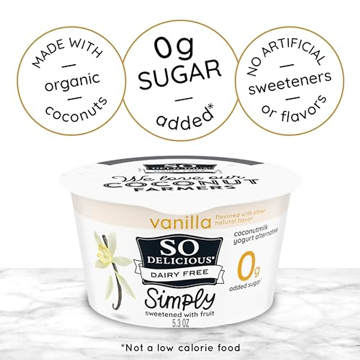 So Delicious Dairy Free Coconut Milk Yogurt Alternative, 0g Added Sugar Vanilla, Vegan, Gluten Free, Non-GMO, Creamy Plant Based Vanilla Yogurt Alternative, 5.3 Oz Container
