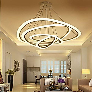 Ziplighting Modern LED Chandelier Pendant Light with 4 Triangle Ring Adjustable Pendant Light Ceiling Fixture Contemporary for Bedroom Living Room Dining Room Kitchen Island with Remote Control