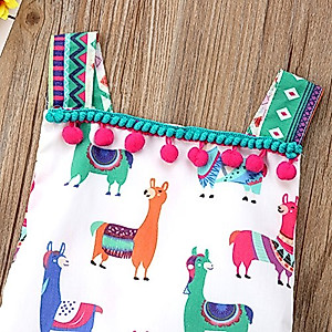 Lamuusaa Newborn Infant Toddler Baby Girls Colourful Alpaca Pattern Tank Tops Summer Bodysuit Romper Jumpsuit (80/6-12M, Multicoloured)