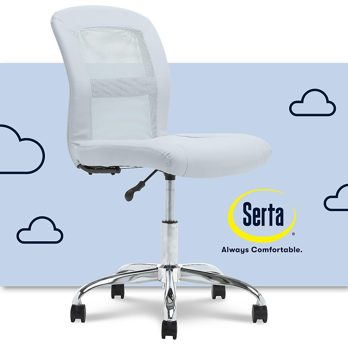 Serta Essentials Computer Chair, Blue Sky Faux Leather and Mesh