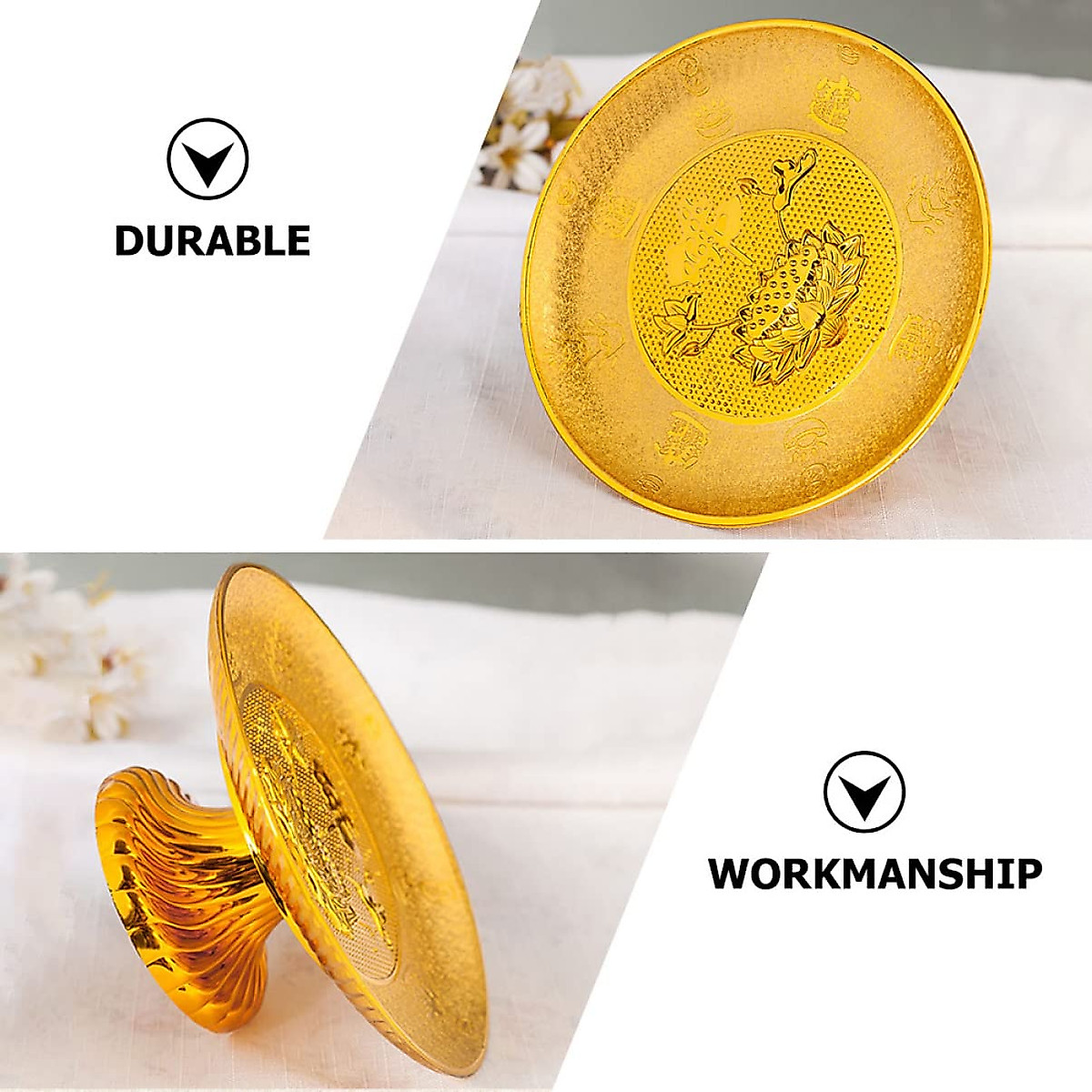 Cabilock Brass Offering Bowl Appetizer Serving Tray of 2 Buddhist brass offering altar fruit tray Buddhist Plate Buddhist Bowl bowl Fruit Tray Cupcake Toppers Footed Cake Plate Server