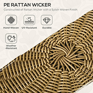 Outsunny 5 Piece PE Rattan Outdoor Furniture Set with Cushioned Chairs & Loveseat Sofa, Patio Sectional Furniture Set, Conversation Sofa Set with Stackable Coffee Tables, Cream White