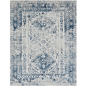 Hauteloom Inkom Hallway, Kitchen Runner Rug - Traditional Bohemian Medallion Carpet - Gray, Blue, Denim - 2'7" x 12'