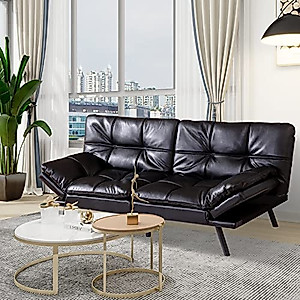 Maxspeed Sofa Bed, Modern Convertible Futon Sleeper Couch Daybed with Adjustable Armrests for Studio, Apartment,Office,Small Space, Compact Living Room,Black