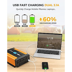 Ampeak 2000W Power Inverter 6.2A Dual USB Ports 3AC Outlets Inverter DC 12V to AC 110V 17 Protections for Truck, Hurricane, Rv