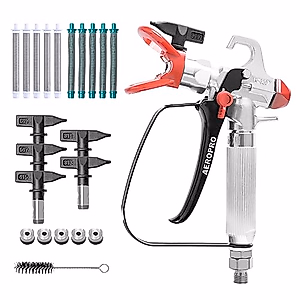 AEROPRO Tools Airless Paint Sprayer Gun with 5 Spray Tips & 10 Filters,3600PSI High Pressure Swivel Joint Airless Spray Gun kit for Home,Interior and Exterior Walls,Doors,Fences (Silver)