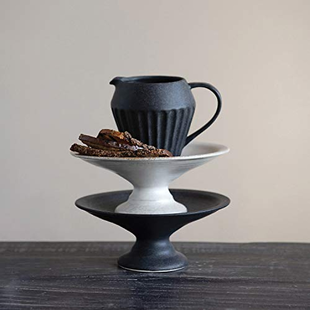 Creative Co-Op 14 oz. Stoneware, Reactive Glaze, Matte Black Finish Pitcher, 4.5"