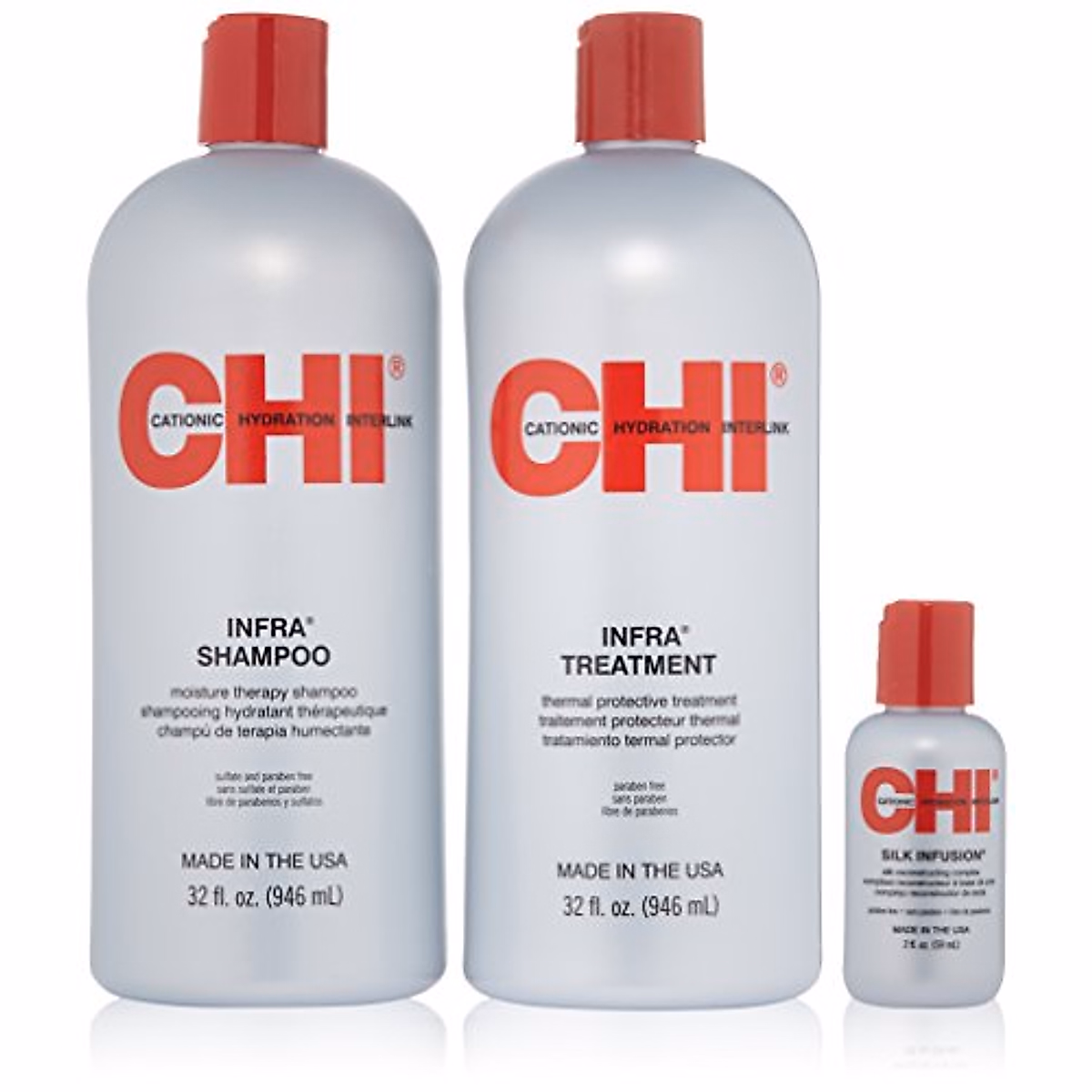 CHI Infra Shampoo 32oz , Infra Treatment 32oz & Silk Infusion 2oz Kit
