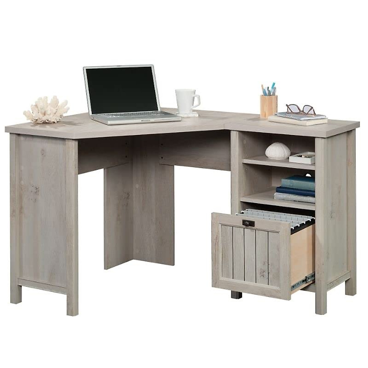 Sauder Costa Corner Computer Desk in Chalked Chestnut, Chalked Chestnut Finish