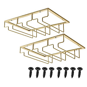 Eywlwaar Gold Wine Glass Rack Stemware Holder Wine Glass Holder Wine Glass Hanger 11.8 Inch Long 3 Rows (2Pack-Gold, 3 Rows-2 Pack)