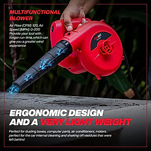 PROMAKER Corded Electric Leaf Blower, Small handheld Blower/Vacuum for home with a variable speed (7 levels of speed) 2 in 1, Air Duster with a dust bag for Computer/Leaf/Dusting 400W 120V PRO-SP400.
