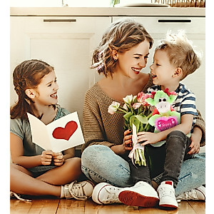 DolliBu Happy Mother's Day Super Soft Plush Dragon Doll Figure - Cute Stuffed Animal with Pink Heart Message for Best Mommy, Grandma, Wife, Daughter - 8" Inches