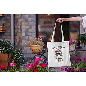Cute Canvas Tote Bag - Cat Gifts for Women - Pink Cat Gifts for Cat Lovers - Cat Mom Gifts - Birthday Bags for Cat Lover Gifts - Teacher, Book Tote Bag - Reusable for Shopping (Coffee Cat)