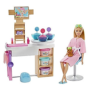 Barbie Spa Day Toy Playset with Blonde Doll & 10+ Accessories Including Puppy, Spa Station, Face Mask Mold & Dough