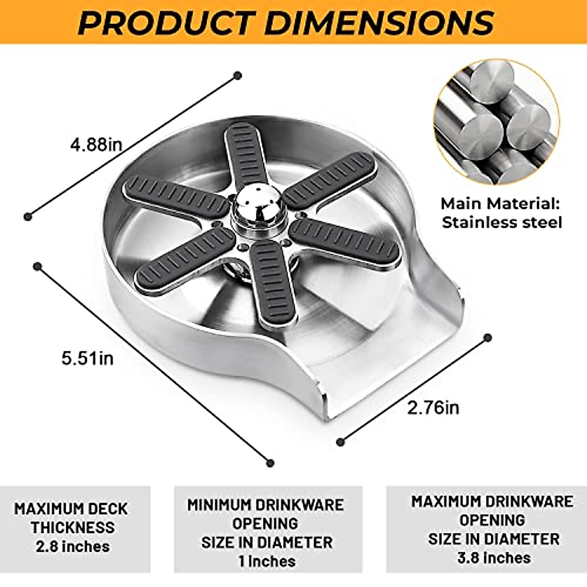 Metal Glass Washer For Kitchen Sink,360 Rotate sprayer, Glass Cleaner For Sink, Glass Cleaner Sink Attachment,Bottle Washer For Sink,Cup Washer Sink Attachment,cup rinser for sink,cup washer for sink