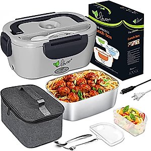Vovoir Electric Heating Lunch Box 60W 110V/12V/24V 3 in 1 Portable Food Warmer Lunch Heater for Car Truck Home Work,Heated Lunch Boxes for Adults-Leak Proof,Removable Stainless Steel Food Container