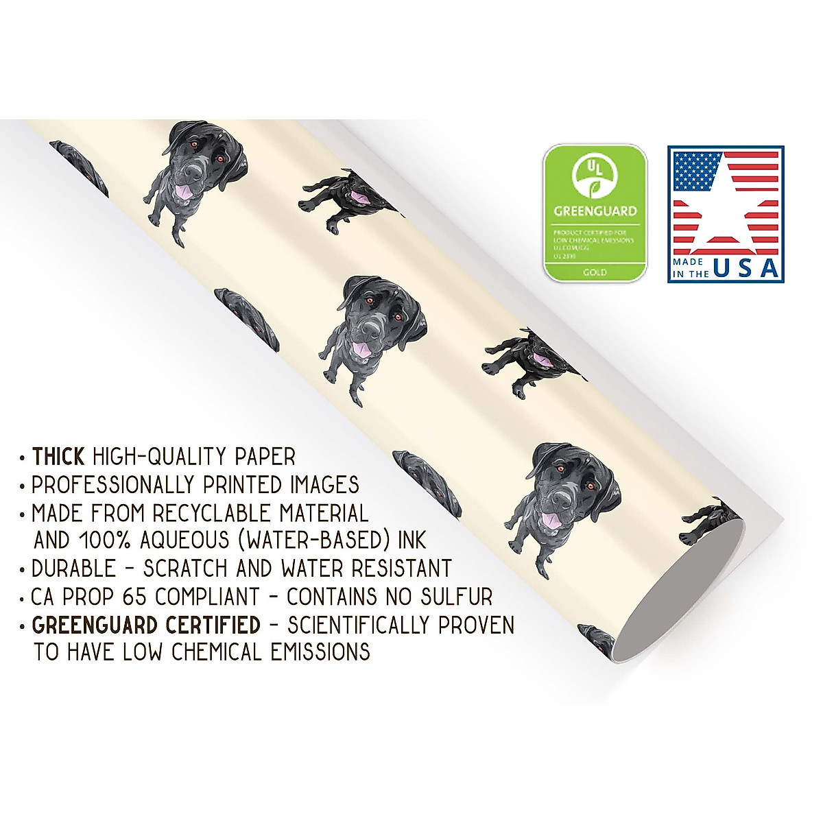 Cute Black Labrador Retriever Gift Wrap, Black Lab Wrapping Paper, Dog Christmas Birthday Party Decoration Decor (6 foot x 30 inch roll)